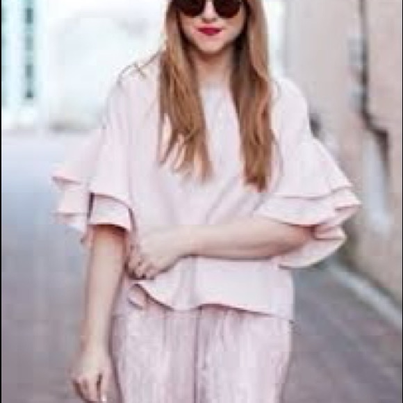 Zara | Tops | Zara Pastel Pink Ruffle Sleeve Blouse | Poshmark